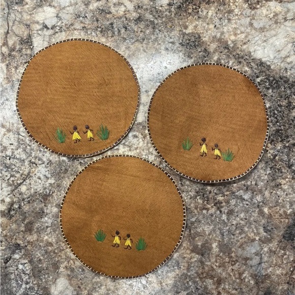 Other | Vintage African Coconut Husk Coastersmat Embroidered Needle ...